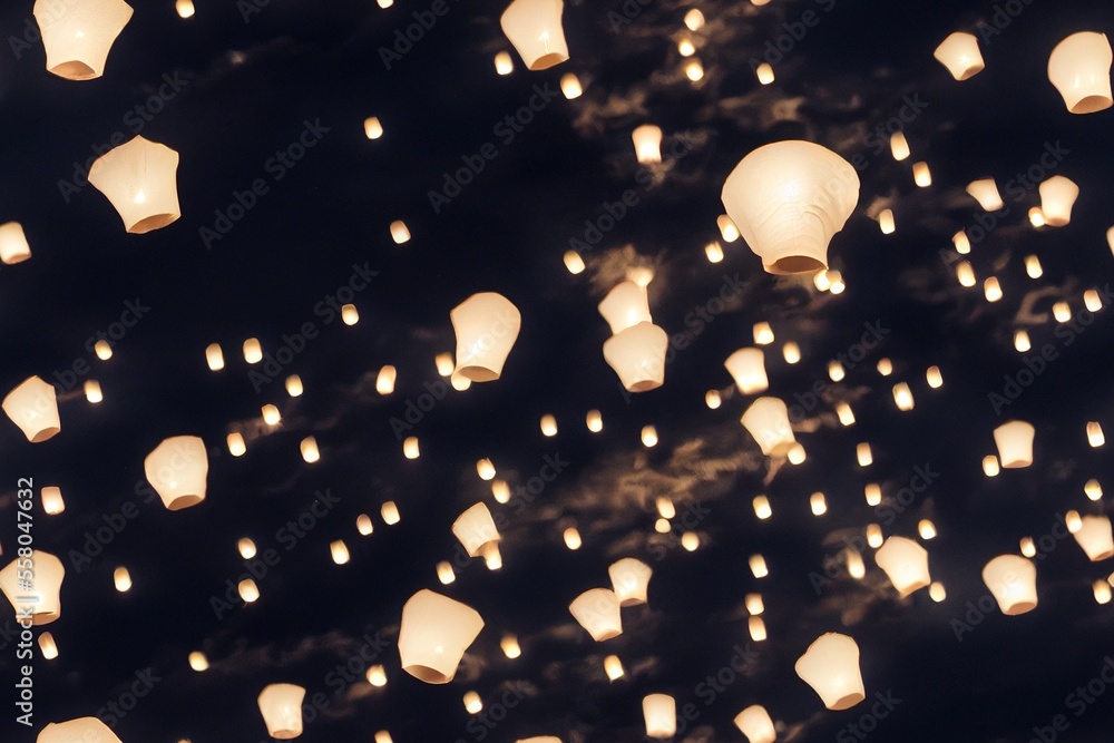 Sky Lanterns Candle Lit Floating into the Night Sky Seamless Texture ...