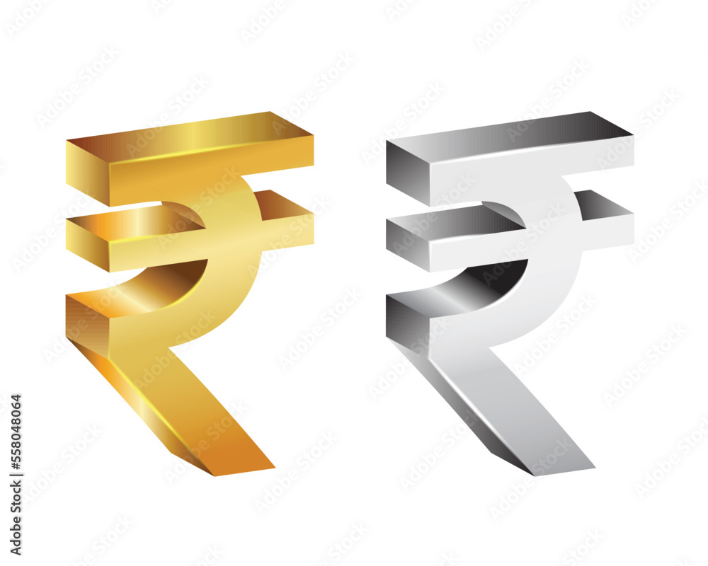 3d rupee symbol in golden and grey shades Stock Vector | Adobe Stock