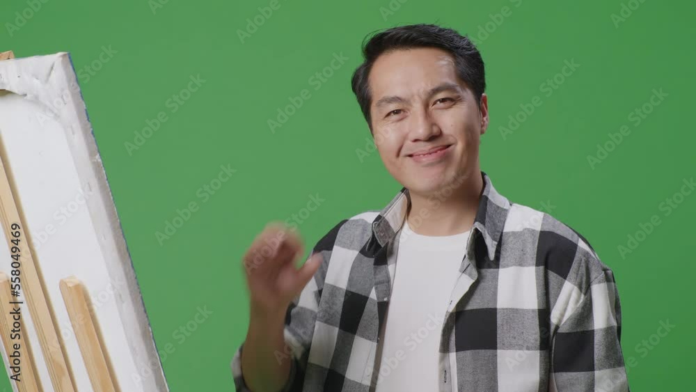 Close Up Of Asian Male Artist Smiling And Showing Okay Gesture To ...