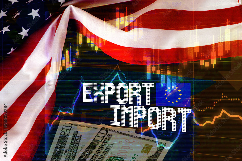 Dollar Banknoten, Export und Import und die amerikanische Wirtschaft Stock Photo | Adobe Stock