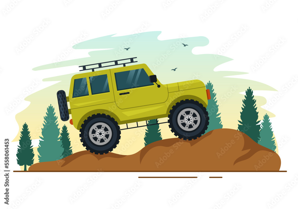 Off Road Illustration with a Jeep Car or SUV to Pass Through Rocky ...