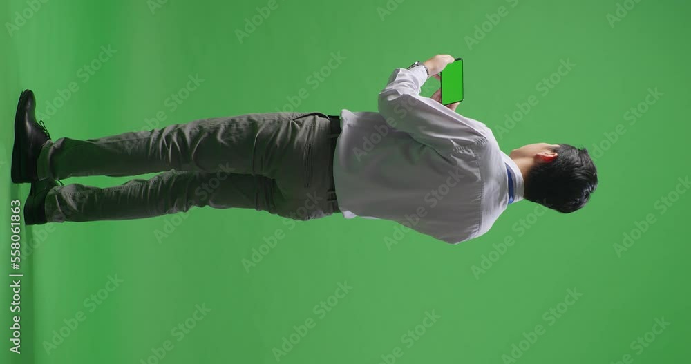Back View Of Full Body Asian Business Man Using Mobile Phone An Looking ...