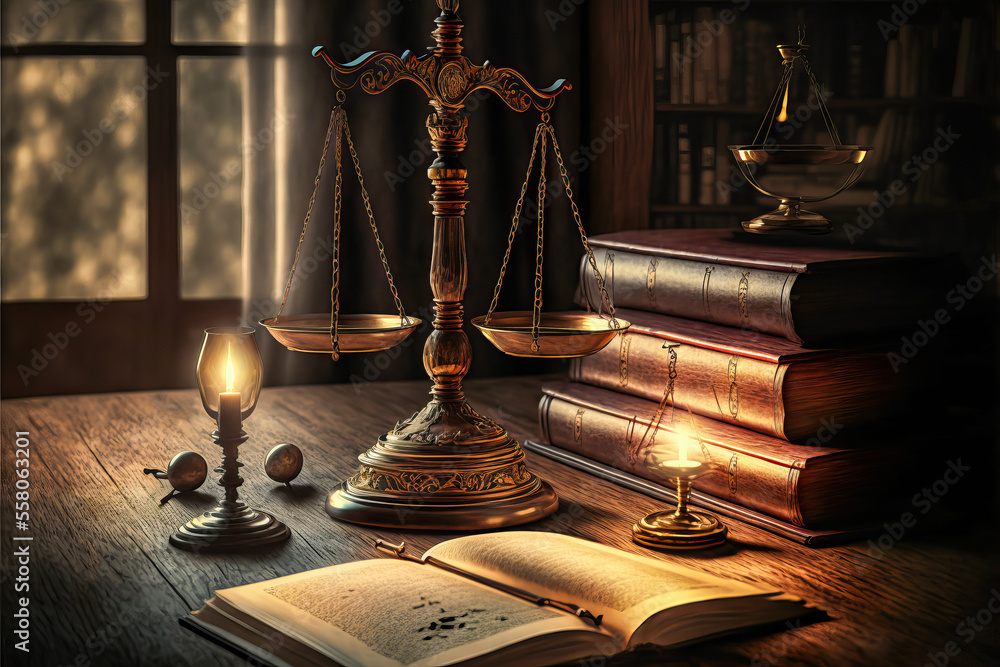 A beautiful symbol of justice, an ancient scale of justice placed on ...