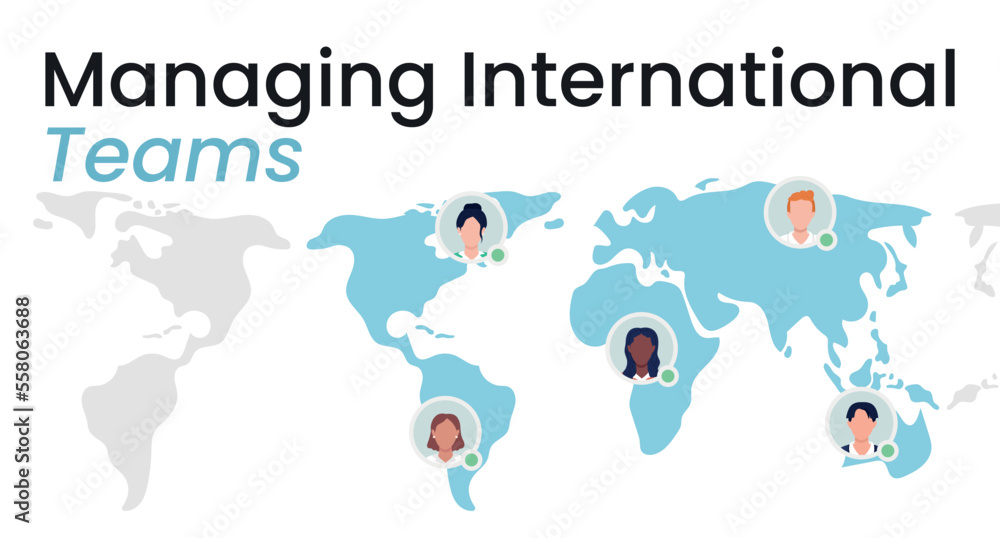 Managing international teams flat vector banner template. Overseas ...