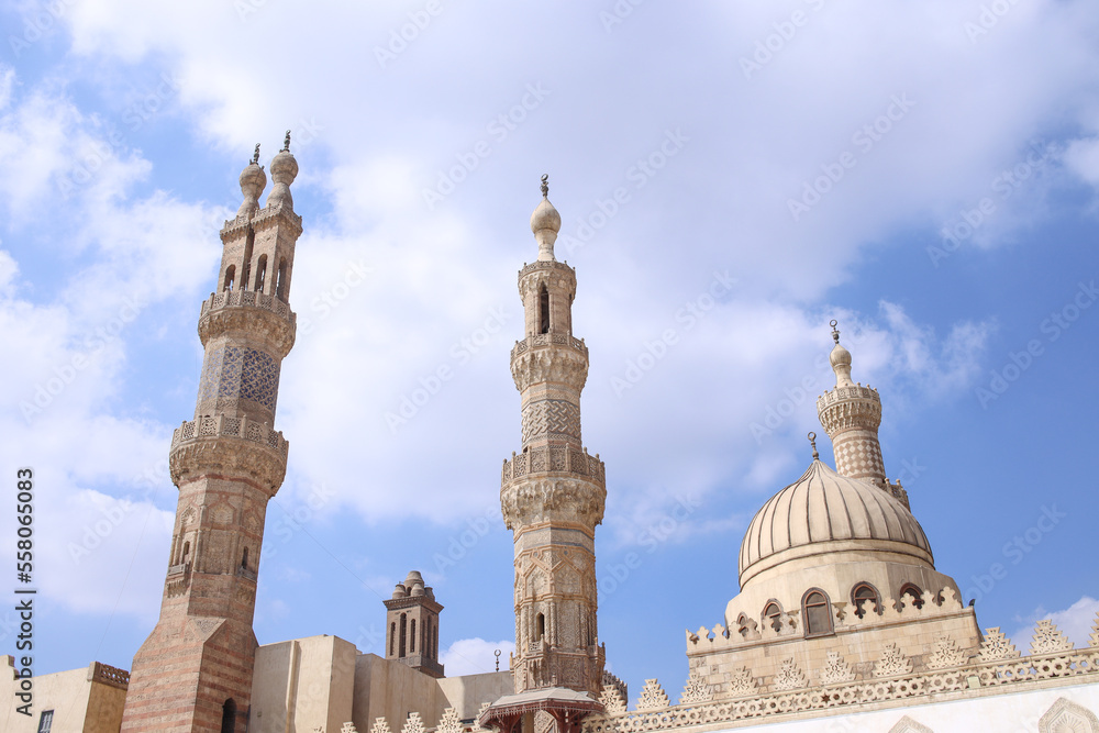 Beautiful tower mosque at Al Azhar Mosque Egypt, Islamic background ...