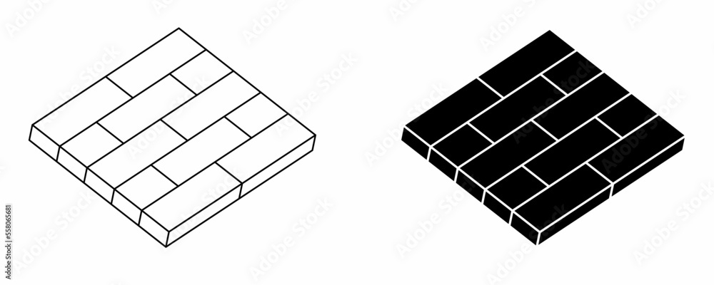 outline silhouette paver brick icon set isolated on white background ...