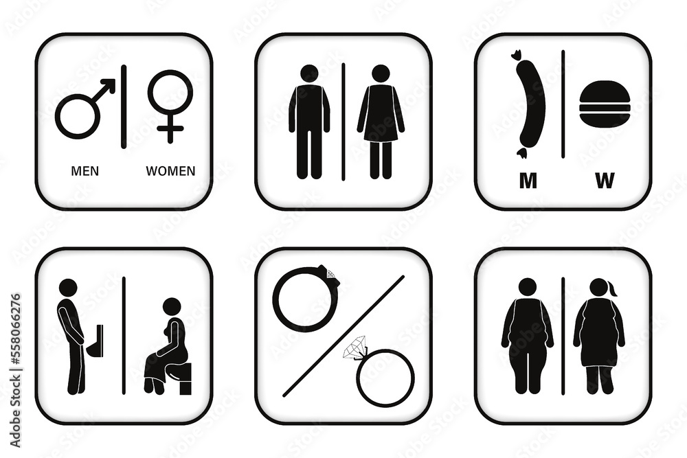 Man and Women restroom signs. Male and female WC signs. Men and Women ...