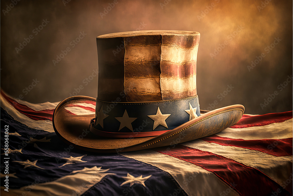 Vintage American hat, Uncle Sam style, featuring the colors of the USA ...