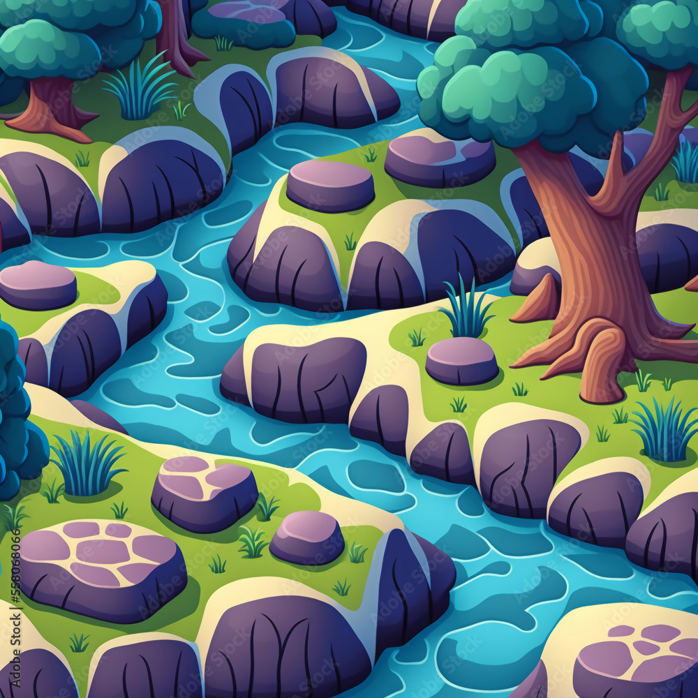 cartoon texture 2d seamless pattern landscape Background Concept ...