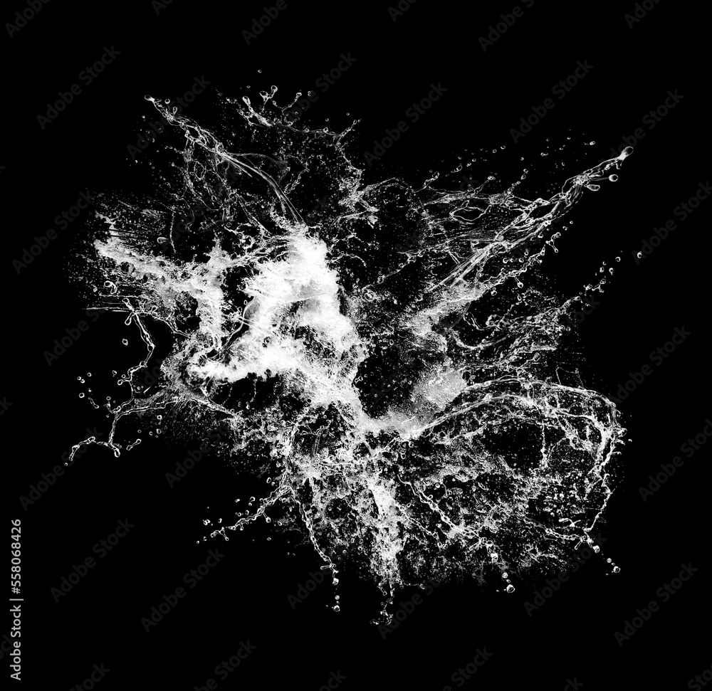 Pure Water splash isolated on black background. Royalty high-quality ...