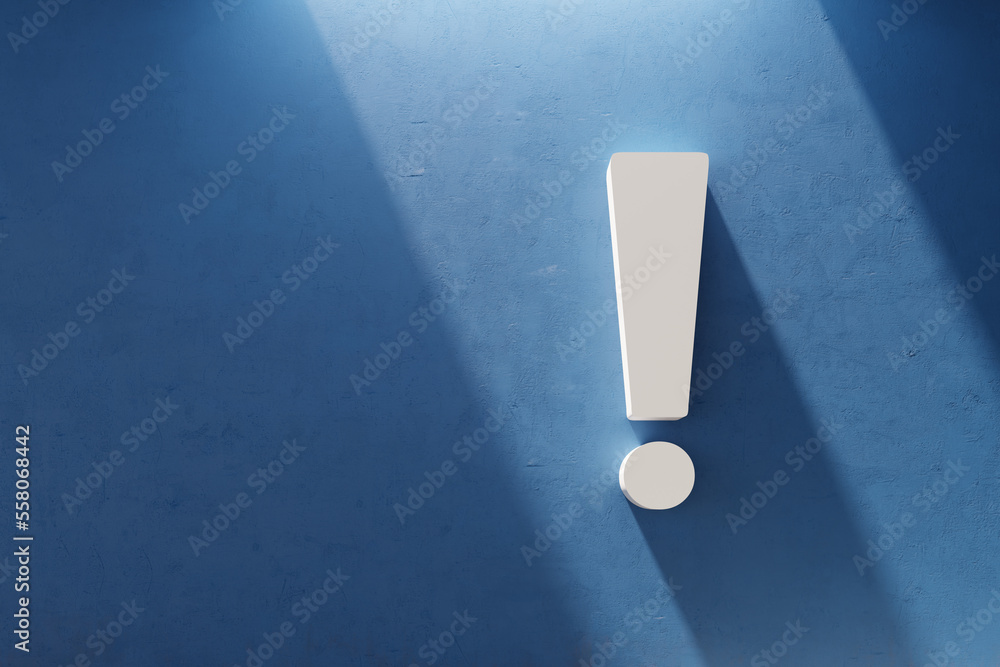 Exclamation mark with light coming down from above in a diagonal line ...