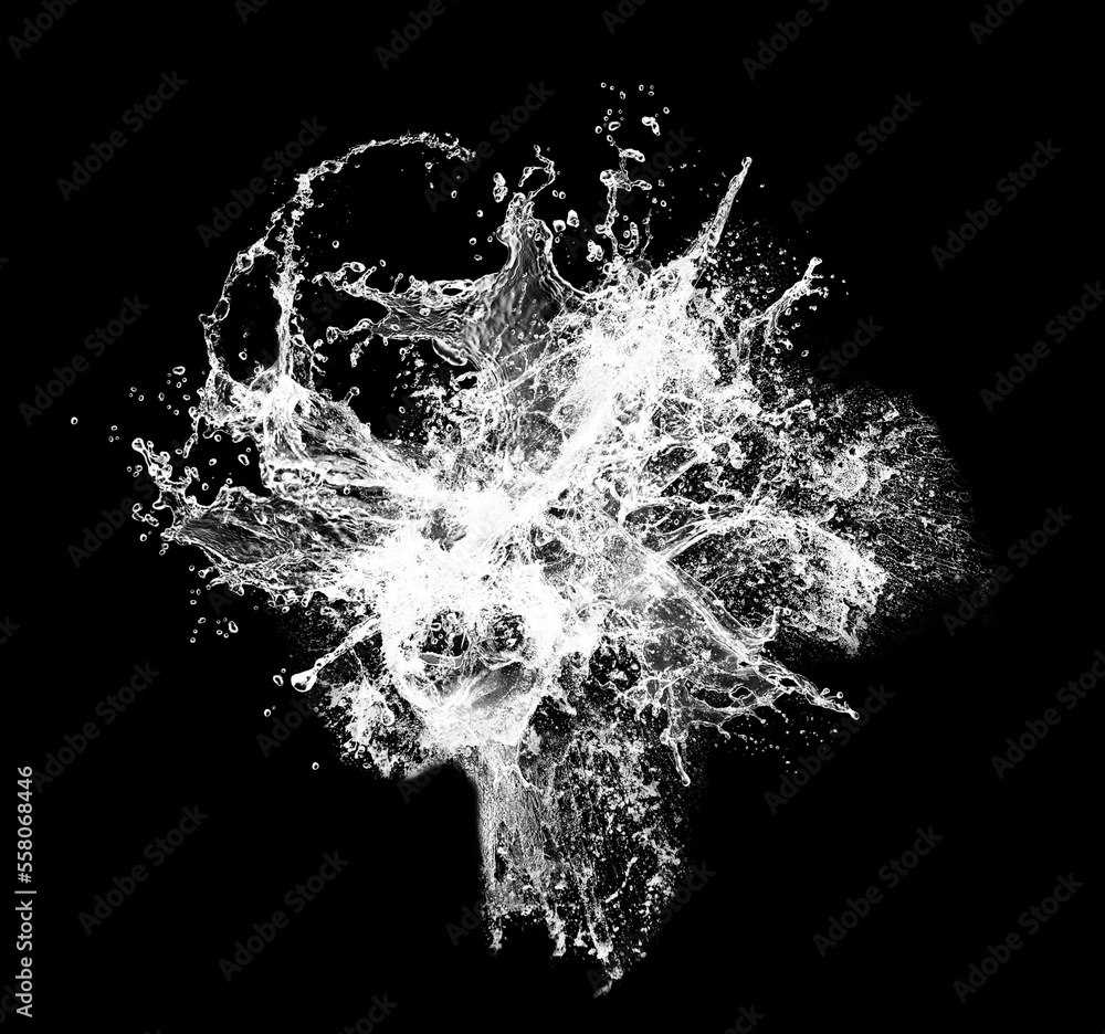 Pure Water splash isolated on black background. Royalty high-quality ...