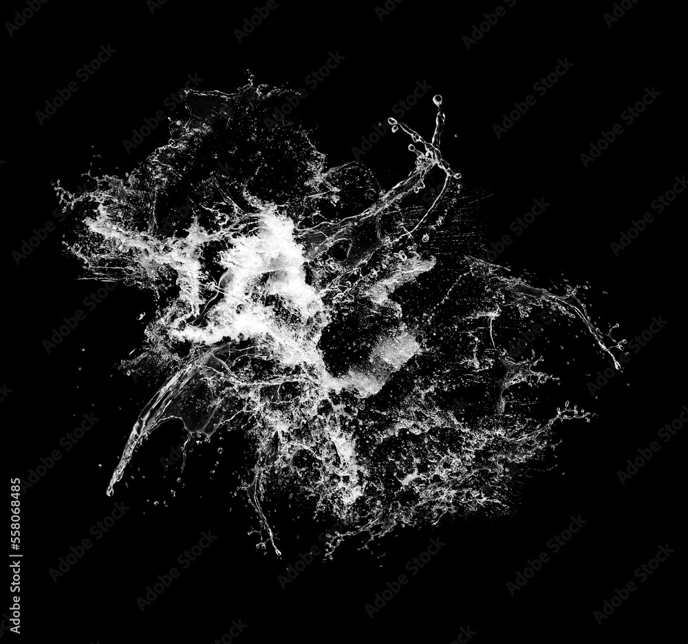 Pure Water splashes isolated on black background. Royalty high-quality ...