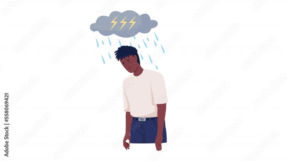 Animated depressed young man. Looped 2D cartoon flat characters on ...