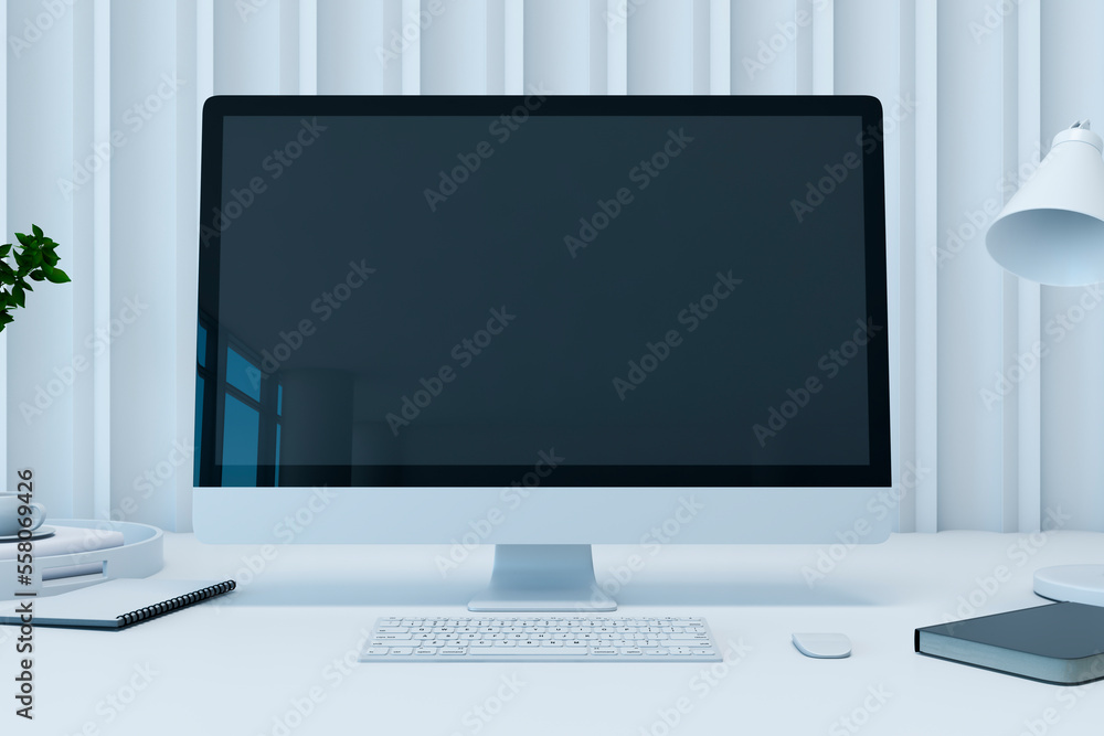 Front view on blank dark modern computer monitor screen with space for ...
