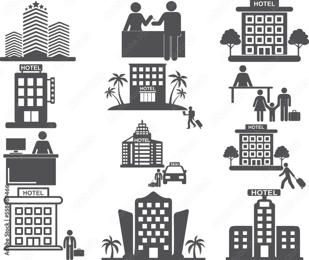 Hotel icon set, luxury hotel icon set black vector Stock Vector | Adobe ...