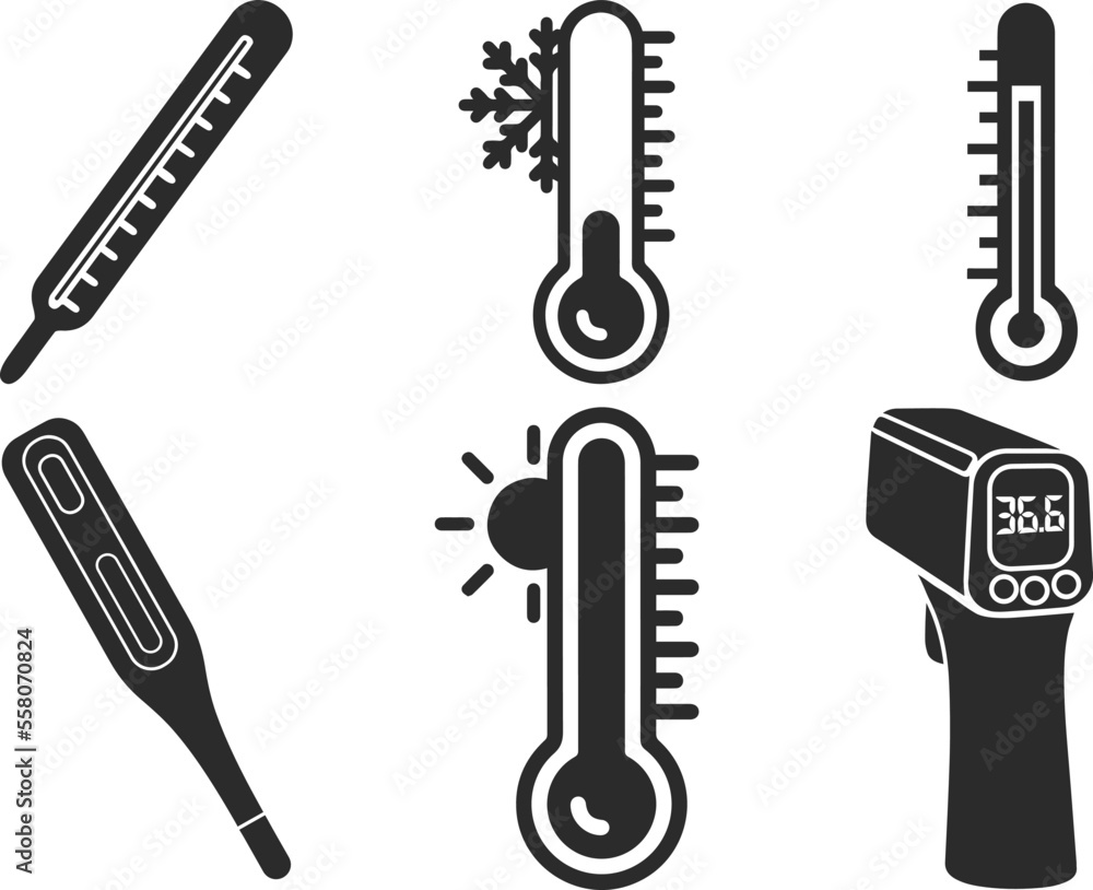 Thermometer icon set, temperature check icon set black vector Stock ...