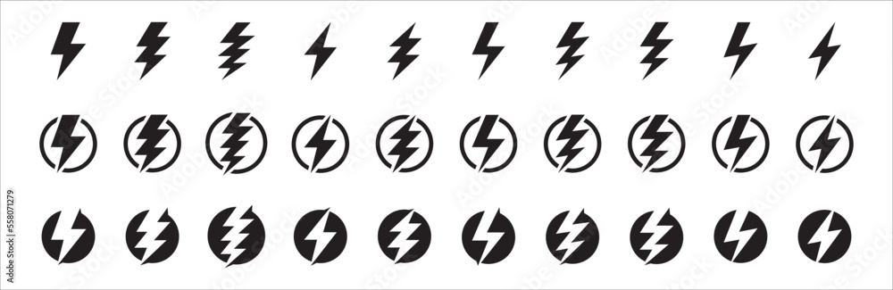 Electric power icon. Thunder bolt lightning icons set. Flash lightning ...