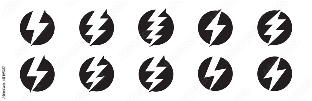 Vetor de Electric power icon. Thunder bolt lightning icons set. Flash ...