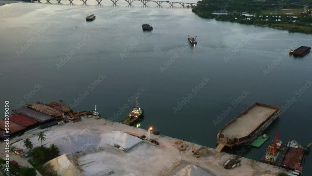 Aerial flyover Lee Trading (Boat) Company at lumut port industrial park ...