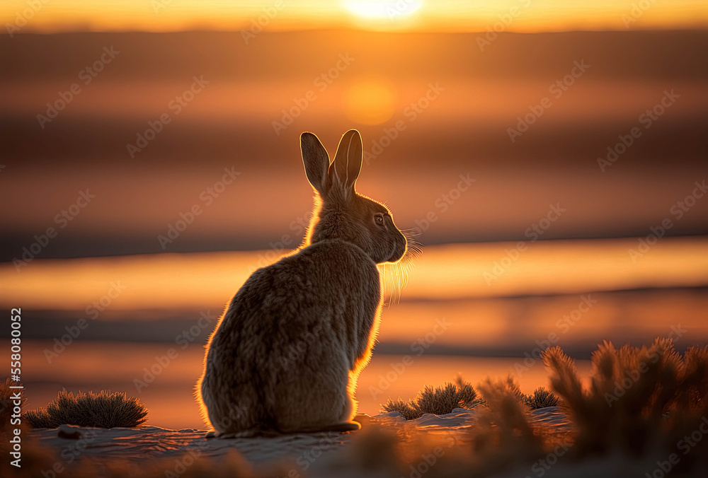 Rabbit silhouette in the rising sun created with Generative AI ...