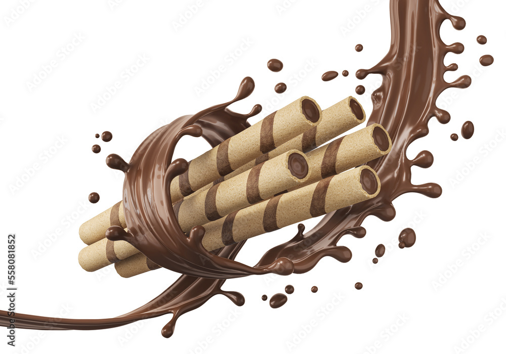 chocolate filled in a crispy wafer roll, Chocolate waffle sticks with ...