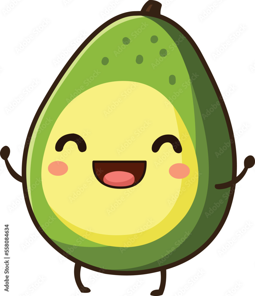 Happy cartoon avocado character in a kawaii style Stock Vector | Adobe ...