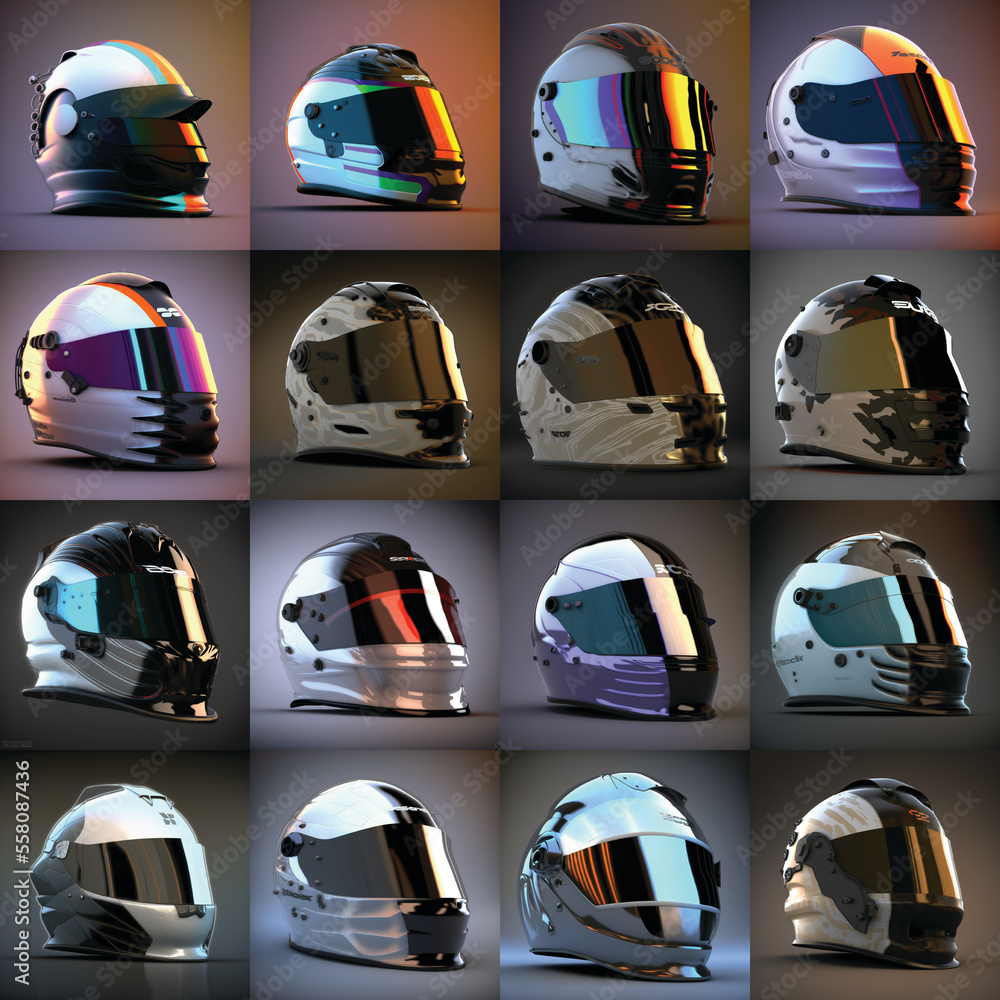 Large grid of motorcross motorsports high speed helmet design renders ...