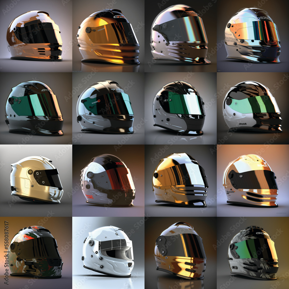 Large grid of motorcross motorsports high speed helmet design renders ...