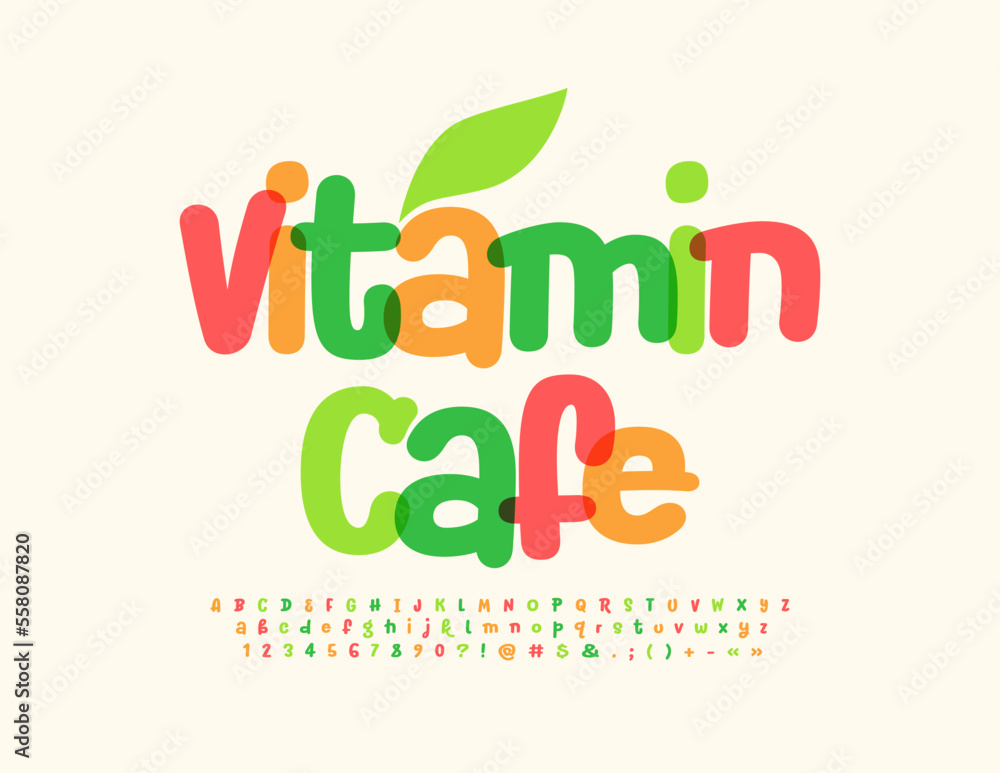 Vector colorful banner Vitamin Cafe with decorative Leaf. Bright ...