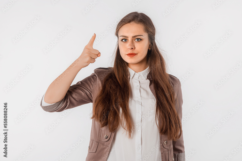 Angry young woman arguing shake index finger, punishing mischief ...