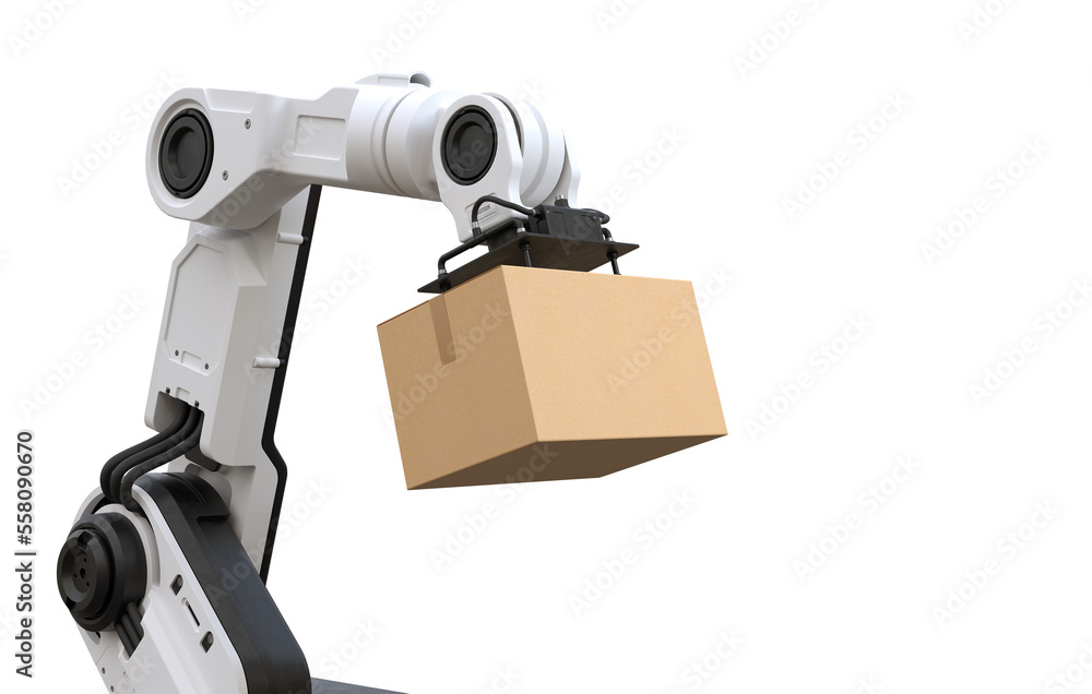 Robot arm lifting a cardboard box on transparent background, PNG file ...