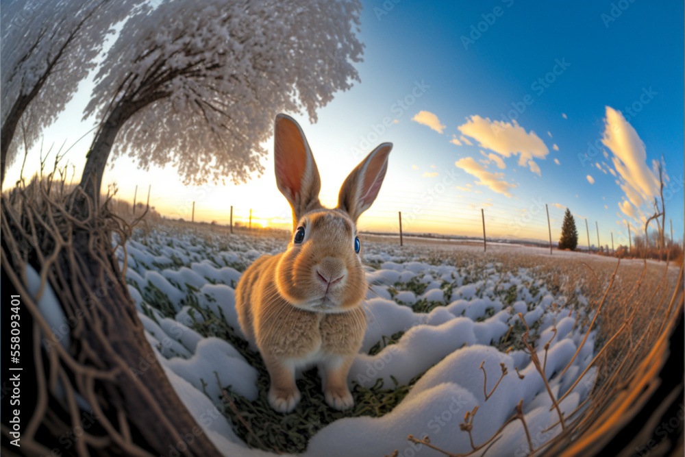 rabbit in the snow graphics Created by AI Stock Illustration | Adobe Stock