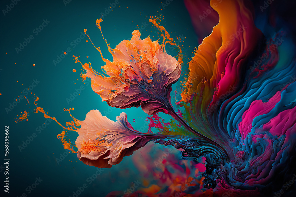 Colorful abstract flower fluid art bold colors, graphic design ...