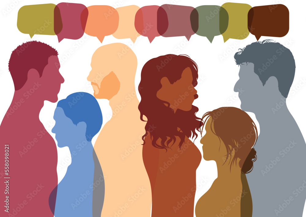 People of diverse backgrounds and speech bubbles. Vector Illustration ...