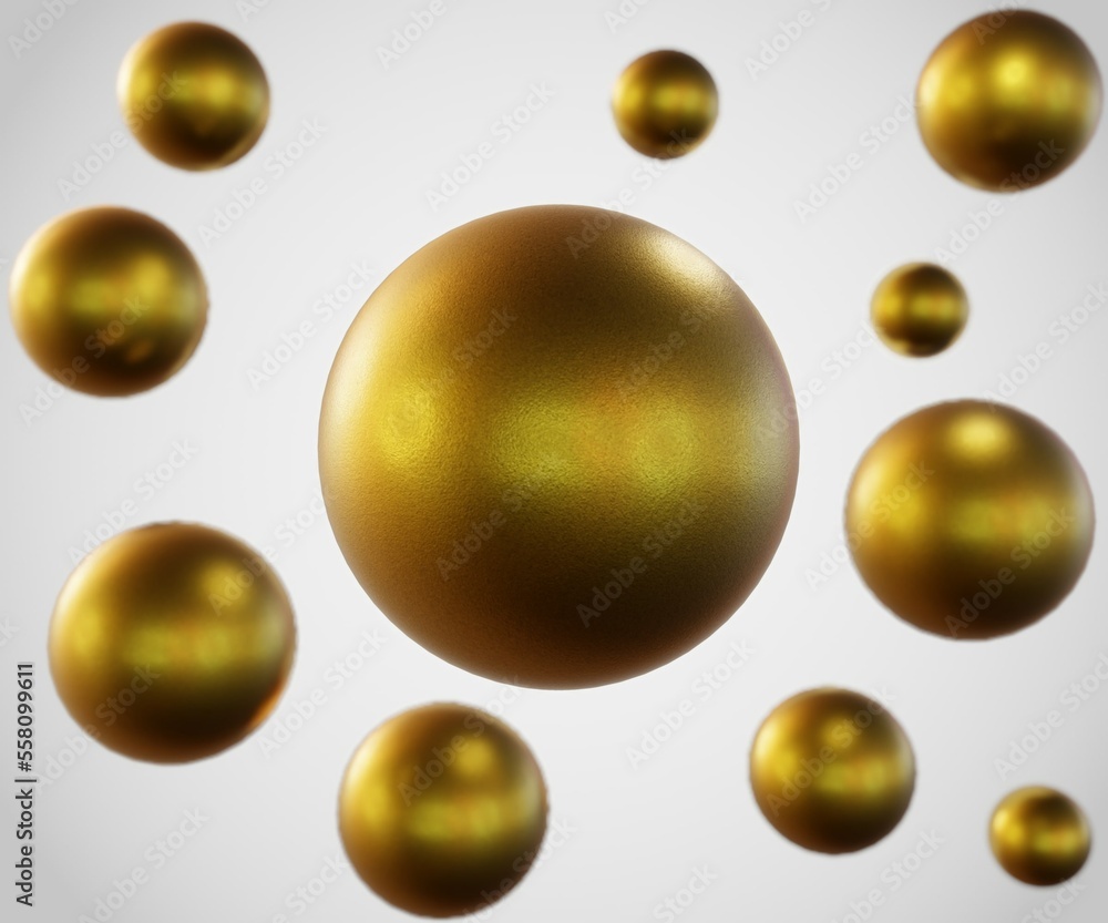 Isolated Gold nanoparticles. Golden sphere 3d rendering in the white ...