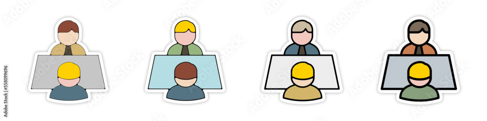 Vetor de Icone pictogramme symbole reunion entretien embauche travail ...