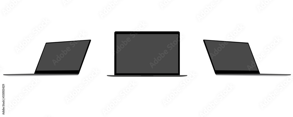 Realistic mockup laptop screen monitor display on thre sides with blank ...