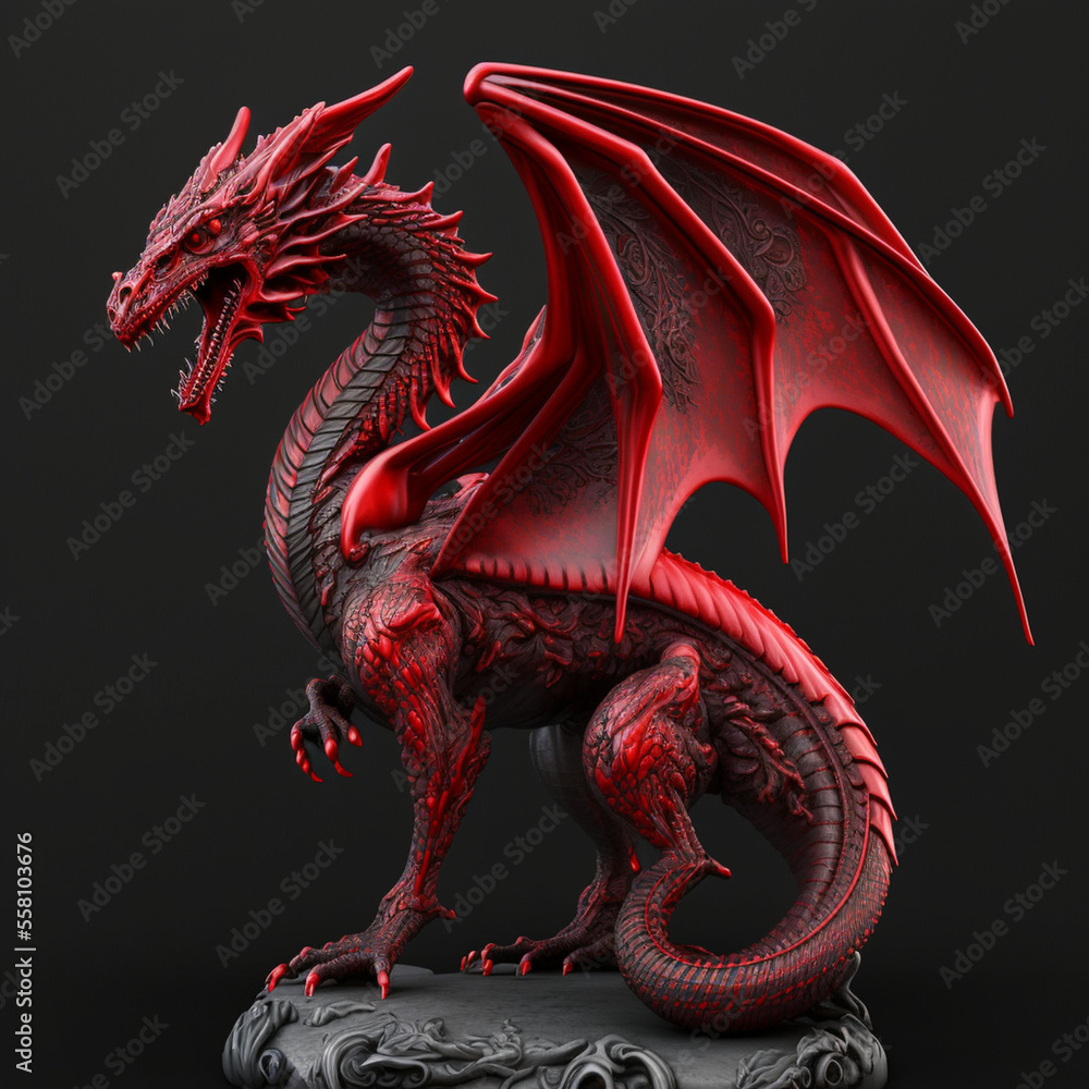 red 3d dragon in full growth on a gray background 4k Stock Illustration ...