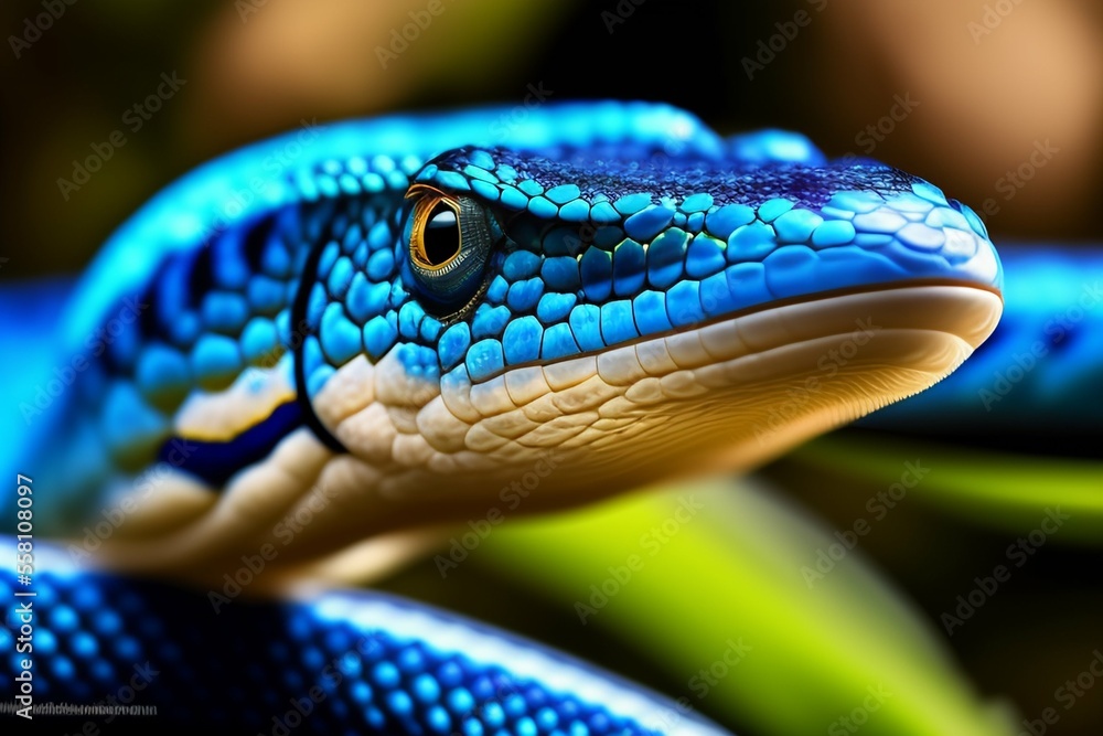 blue insularis pit viper snake, trimeresurus albolabris, venomous snake ...