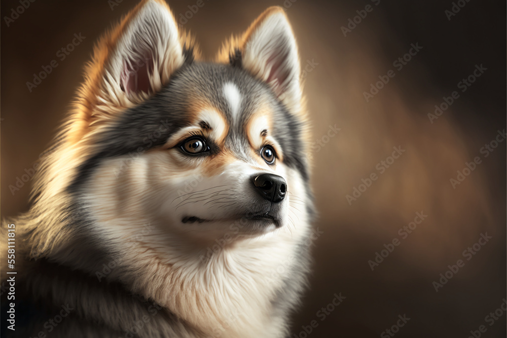 Pomsky portrait, breed of dog, hybrid of the Pomeranian and the ...