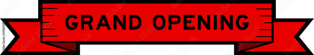 Ribbon label banner with word grand opening in red color on white background Stock Vector ...