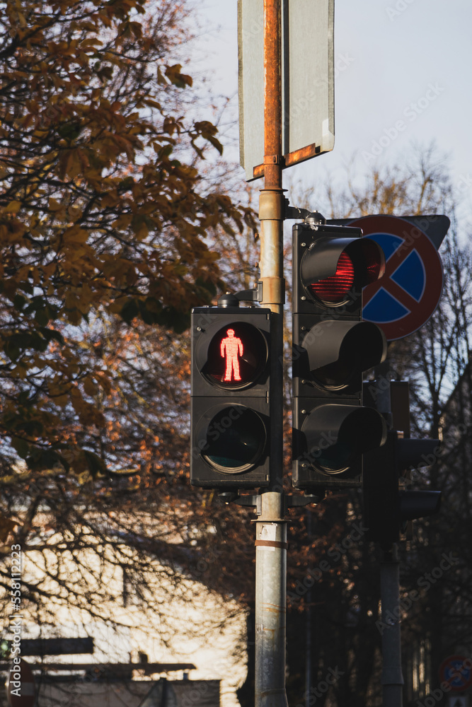 Traffic light with red light. A traffic light with a red human symbol ...