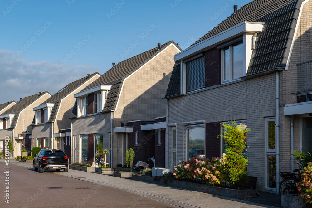 Dutch Suburban area with modern family houses, newly build modern ...
