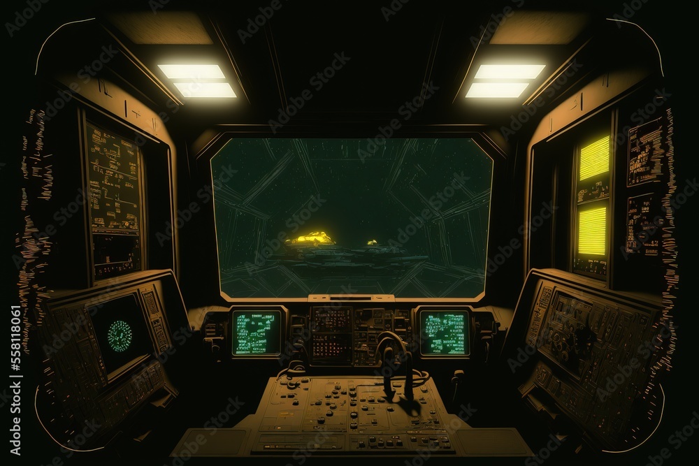 Inside of a Spaceship. control room. Generative AI Stock Illustration ...
