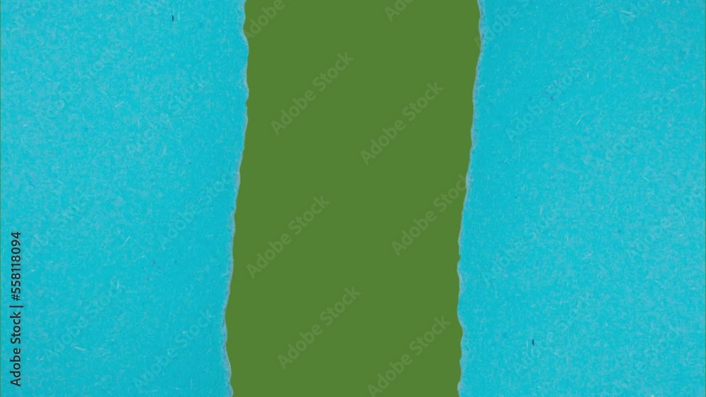 Blue ripped paper on green screen chroma key background. 4k paper slide ...