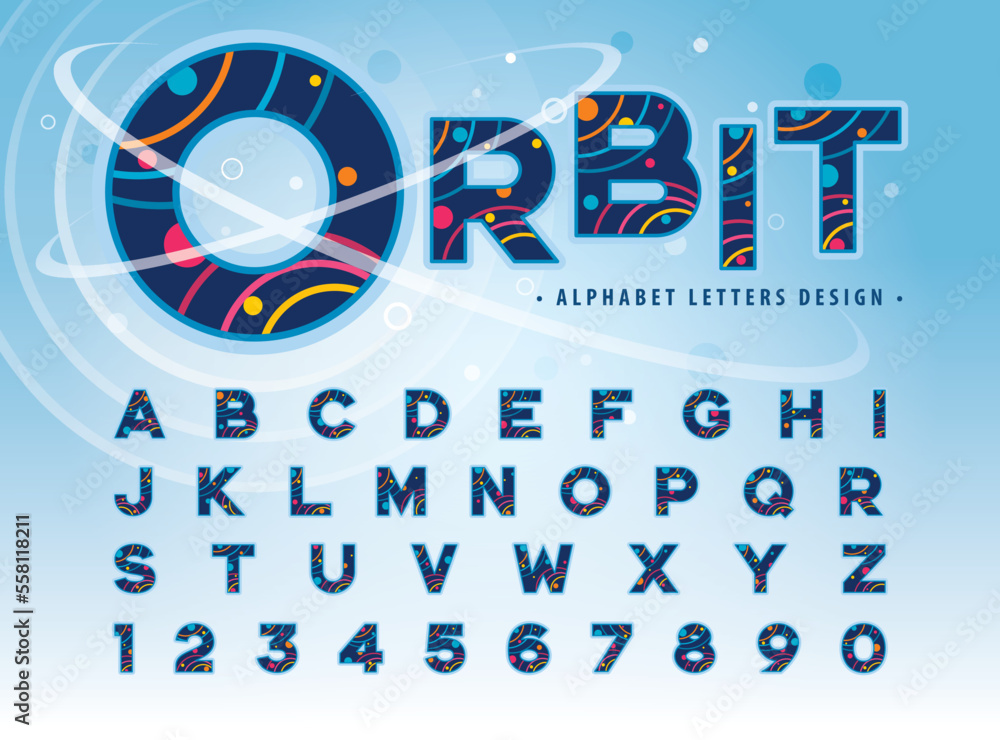 Abstract Colorful Circles Orbit inside Alphabet Letters and numbers ...