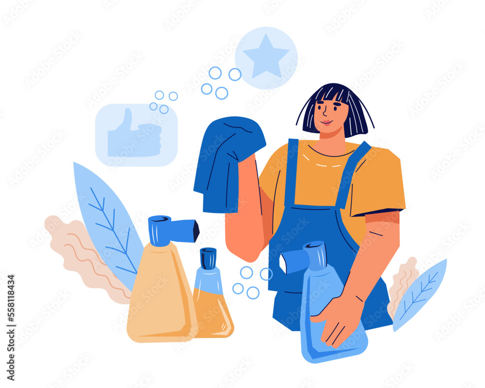 Cleaning service worker of janitor, flat cartoon vector illustration ...
