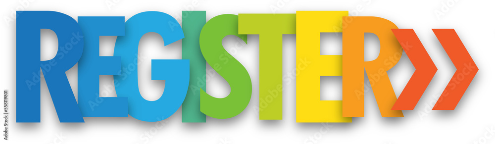 REGISTER colorful typography banner on transparent background Stock ...