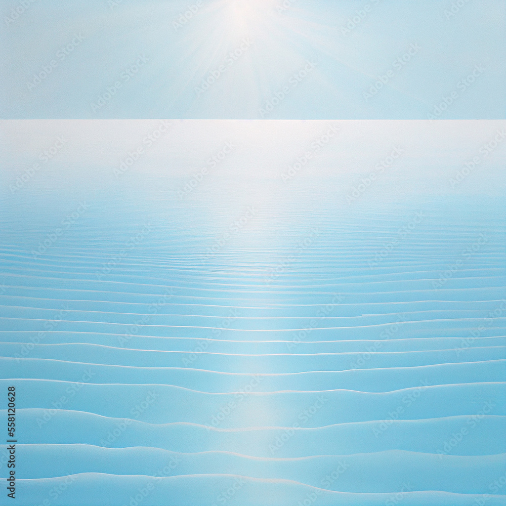 Blue cloudless sky and ripples on a shallow water. Minimalistic sea ...